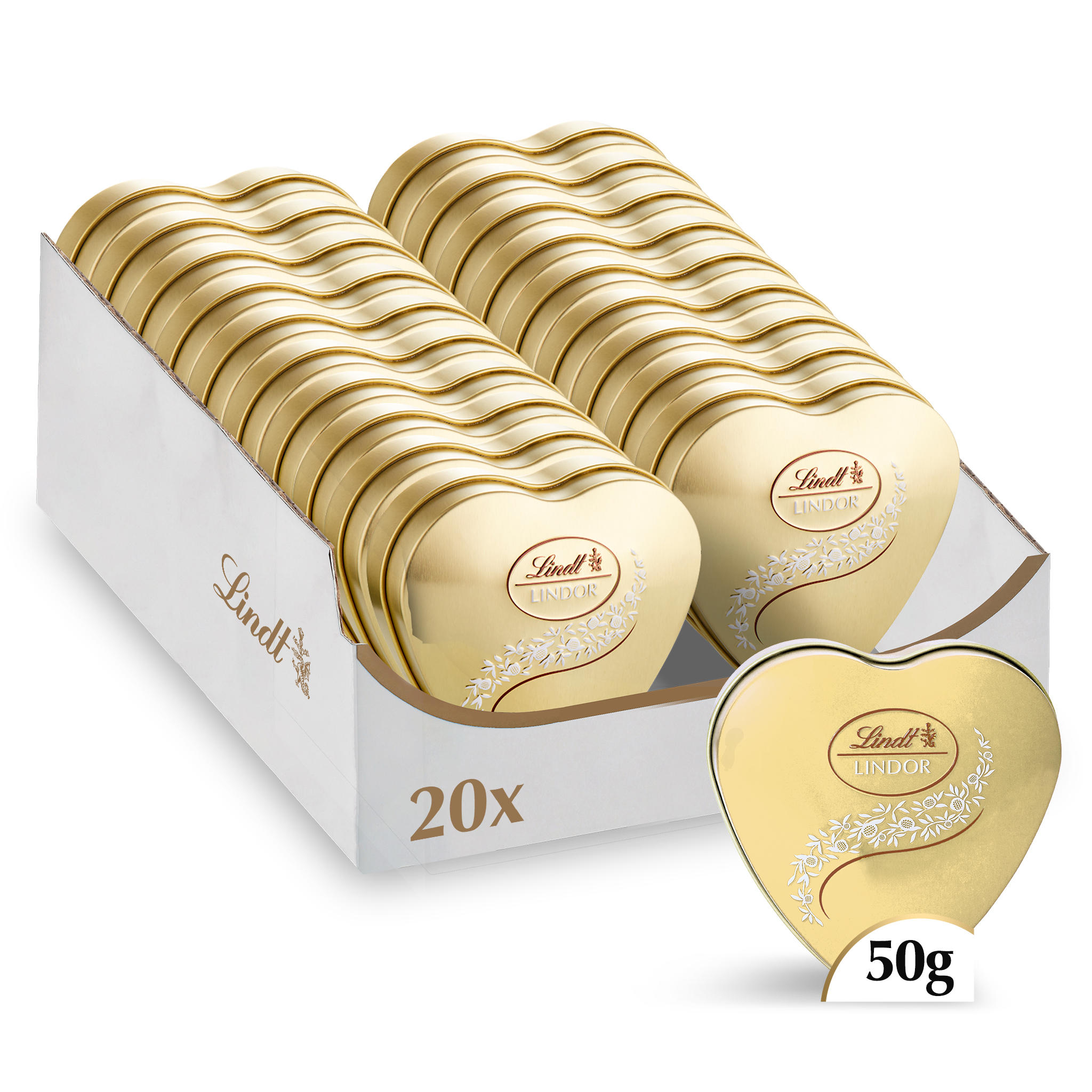 LINDOR Assorted Heart Tin 20x50g B2B - Lindt Online Shop