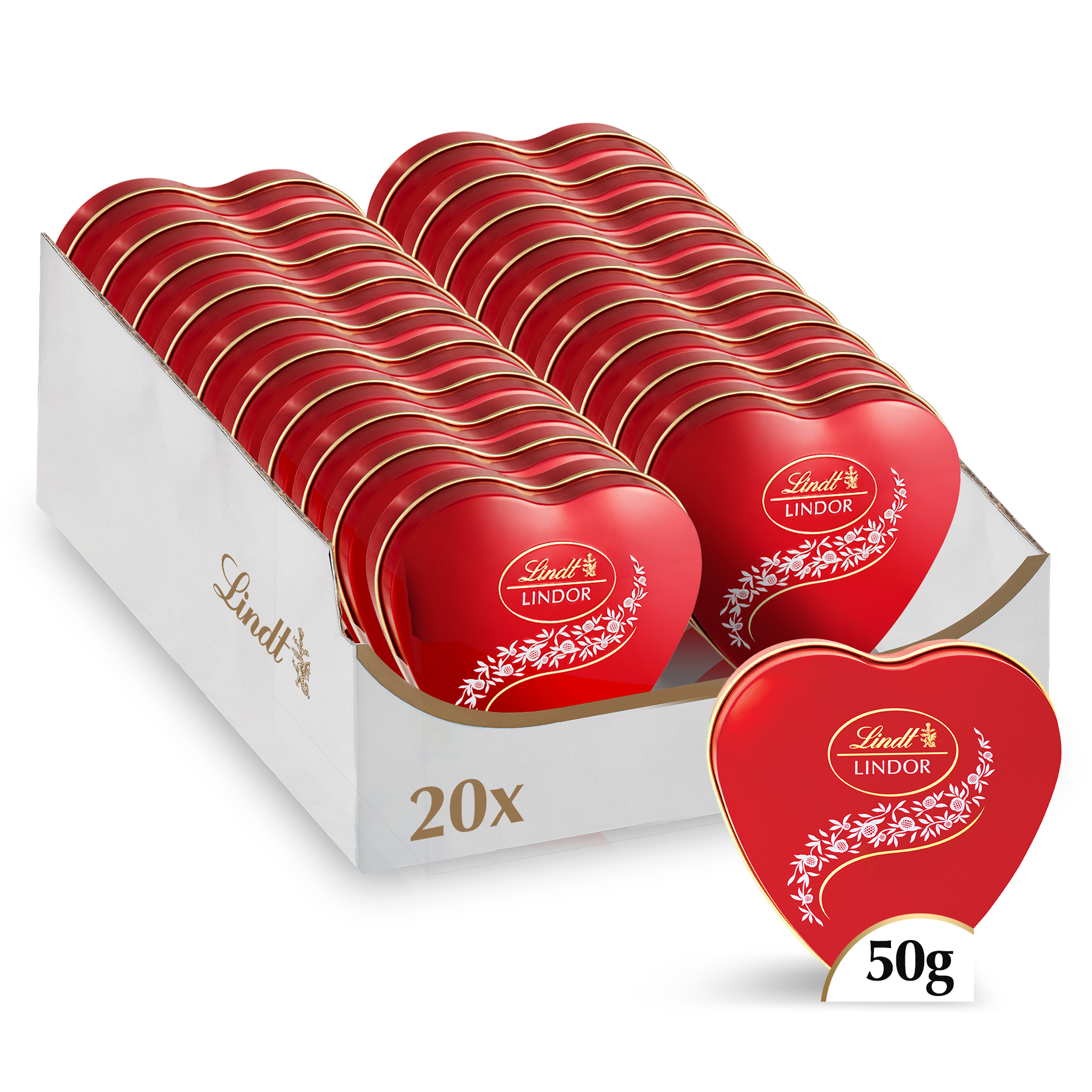 LINDOR Milk Heart Tin 20x50g B2B - Lindt Online Shop