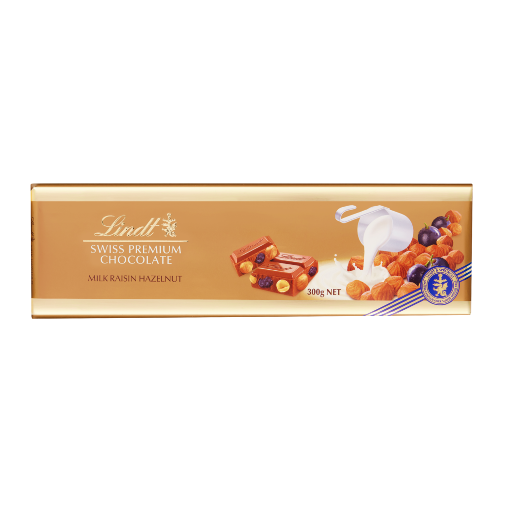 Gold Bar Milk Raisin & Hazelnut 300g B2B - Lindt Online Shop